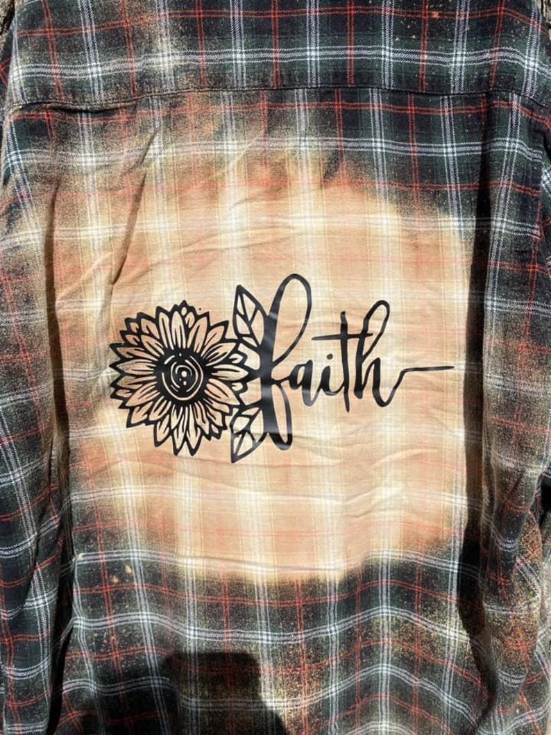 FAITH Flannel Shirt. Sunflower. Sunflower Flannel. Bleached Flannel. Faith in God. Christmas ...