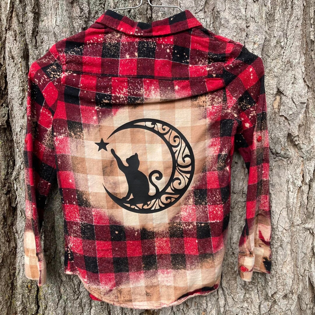 CAT FLANNEL. 4/5 Girls. Kitty. Moon. Bleached Flannel. Girls Flannel ...
