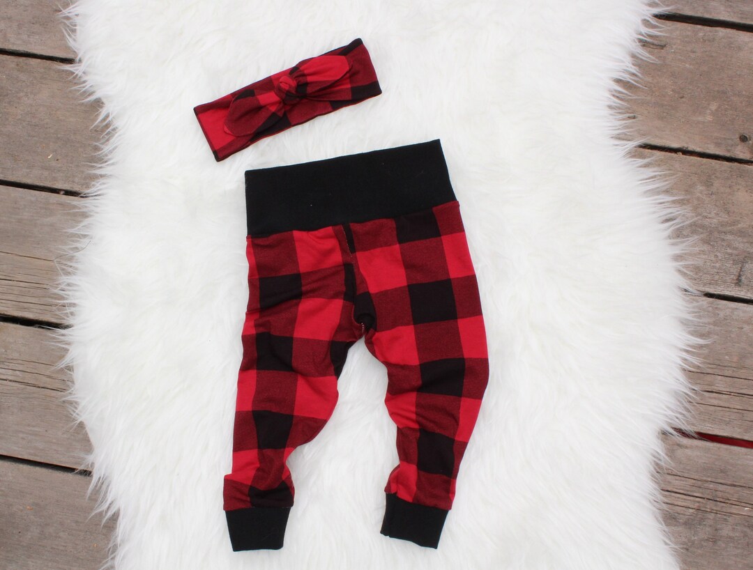 Red and Black Buffalo Plaid Joggers, Baby Toddler Christmas Leggings ...