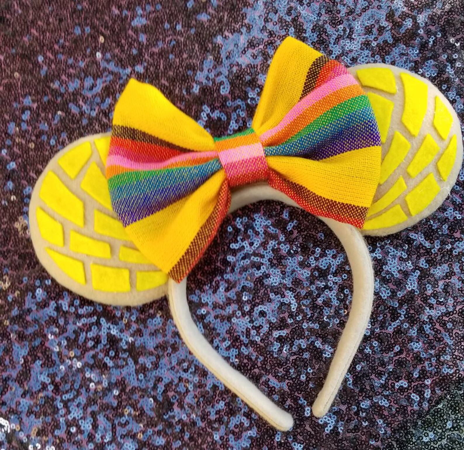 Yellow Concha with Serape Bow Minnie Mouse Ears | Etsy