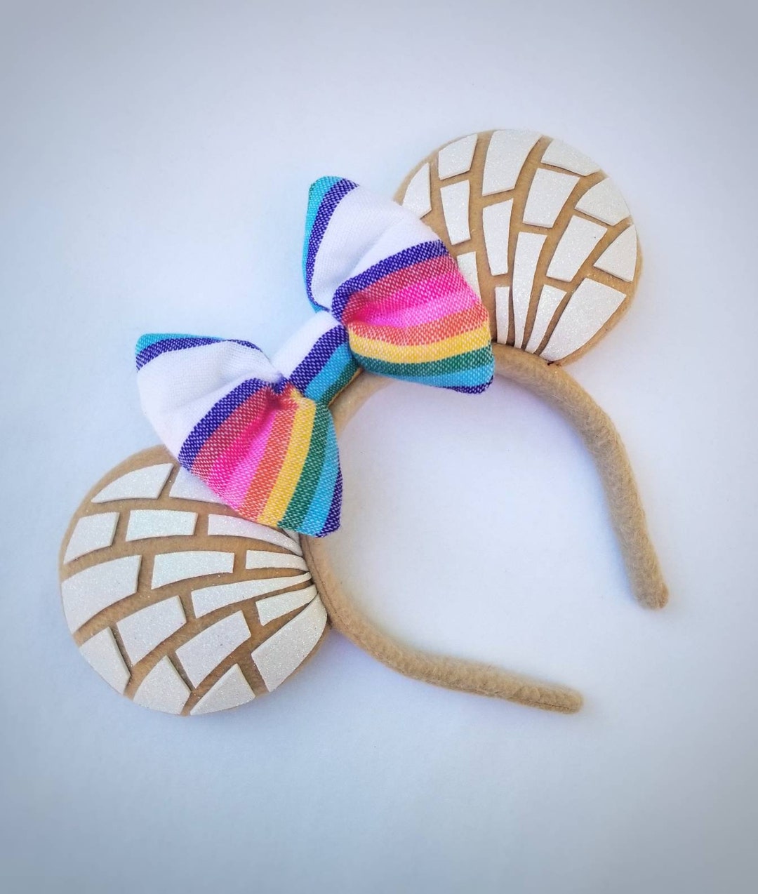 White Glitter Concha With Serape Bow Minnie Mouse Ears - Etsy
