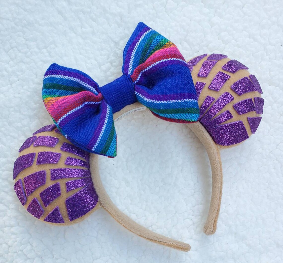 Purple Glitter Concha With Serape Bow Minnie Mouse Ears - Etsy