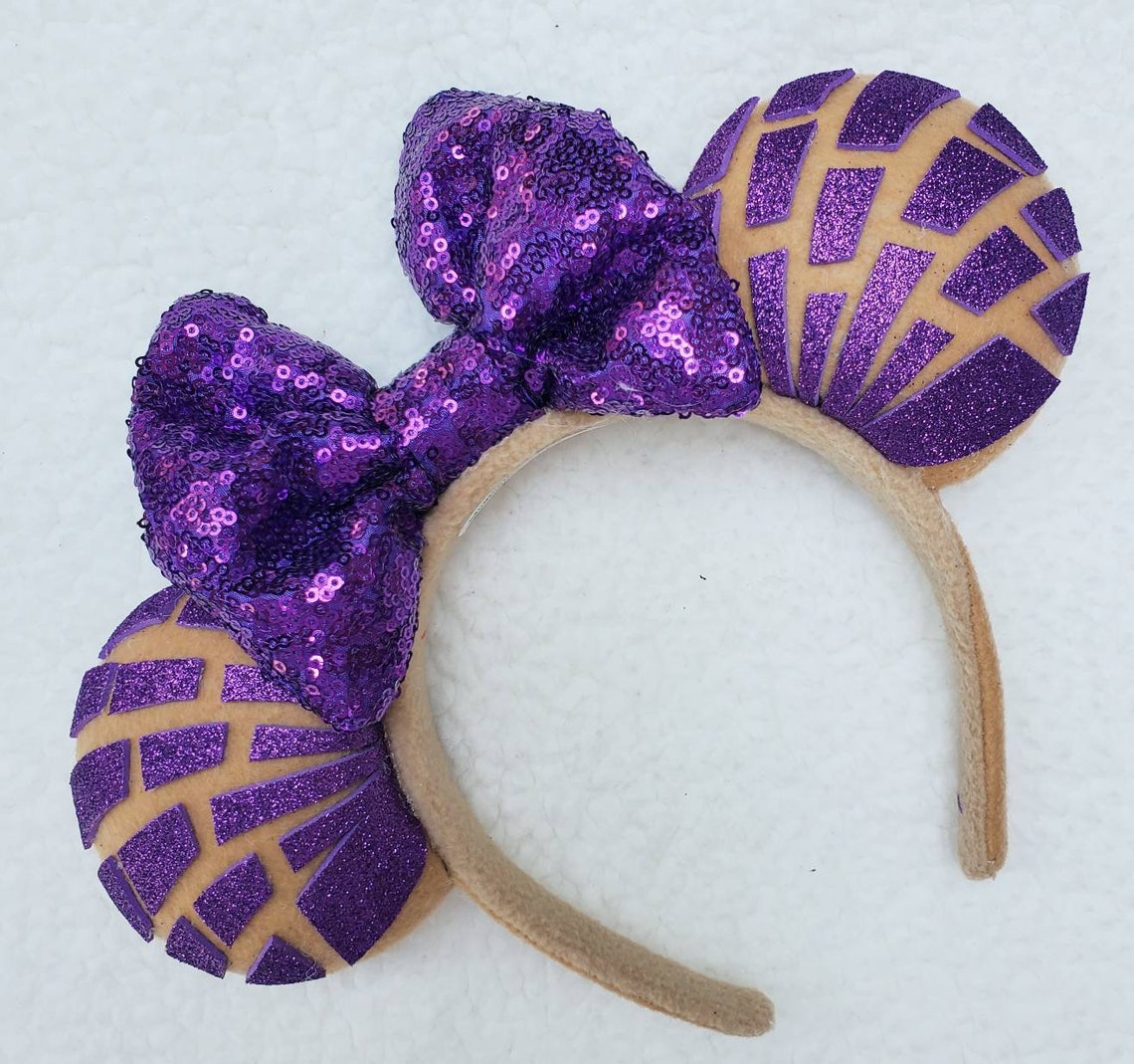 Purple Glitter Concha With Sequins Bow Minnie Mouse Ears - Etsy