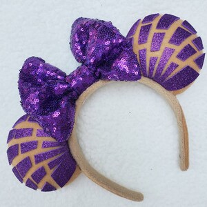 Purple Glitter Concha With Sequins Bow Minnie Mouse Ears - Etsy