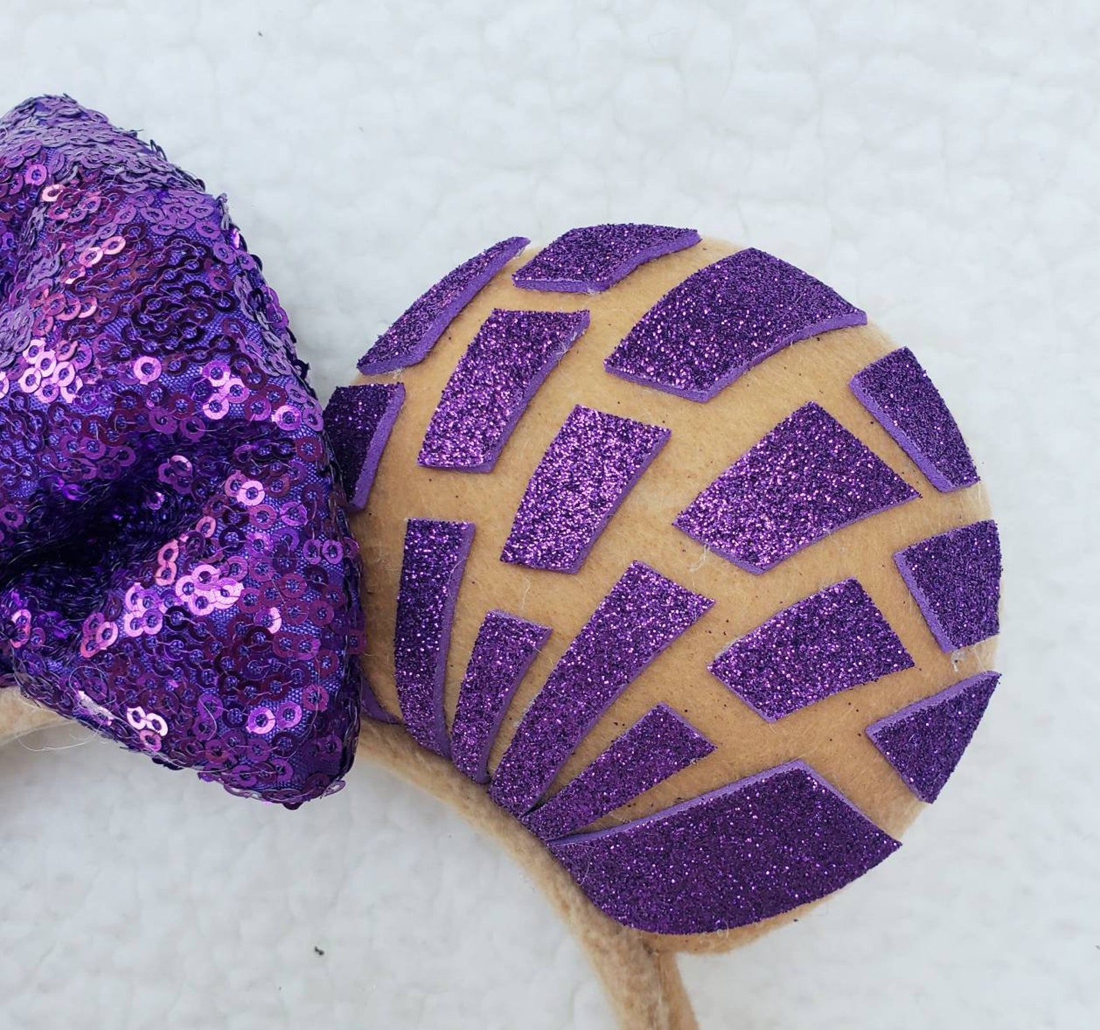 Purple Glitter Concha With Sequins Bow Minnie Mouse Ears | Etsy