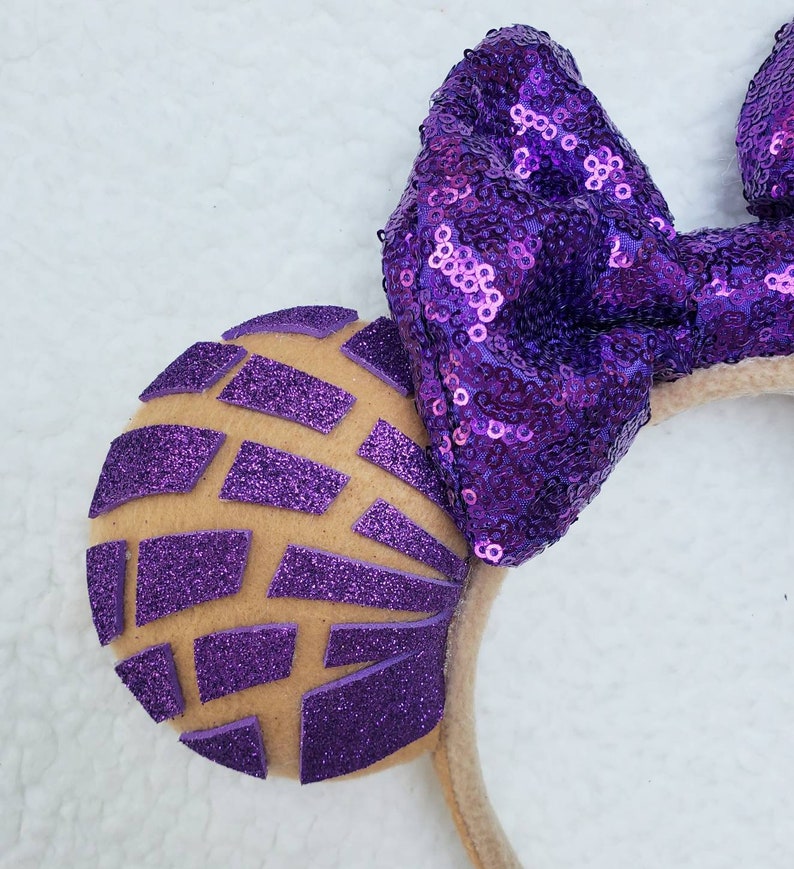Purple Glitter Concha With Sequins Bow Minnie Mouse Ears - Etsy