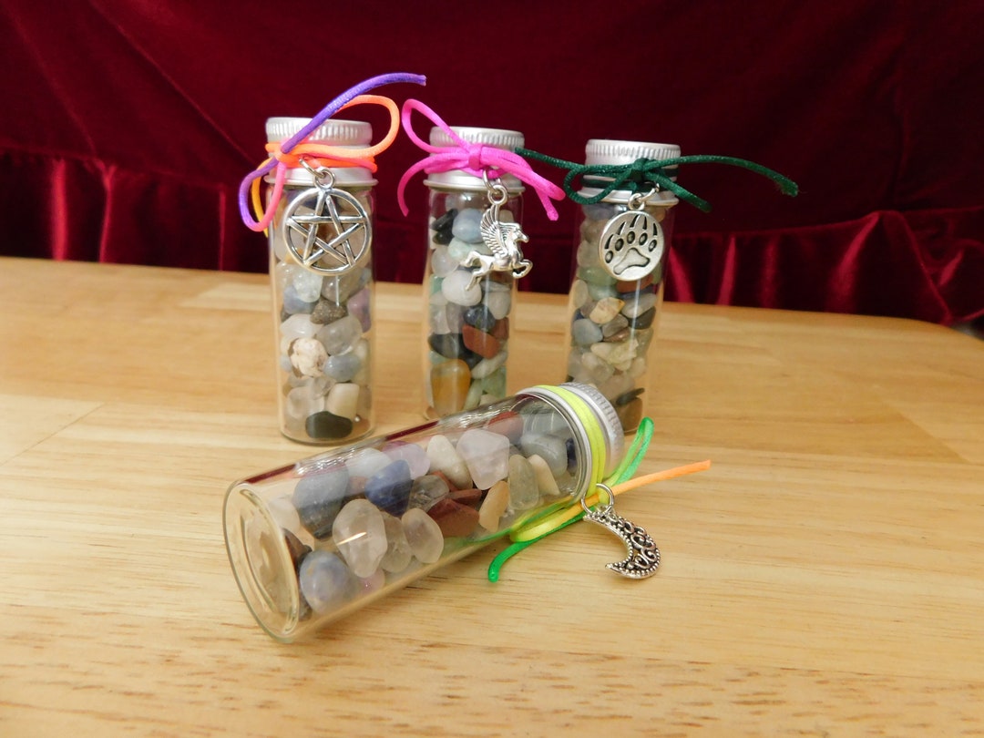Mixed Gemstone Pebble Bottles With Charms 2.5 Tall - Etsy