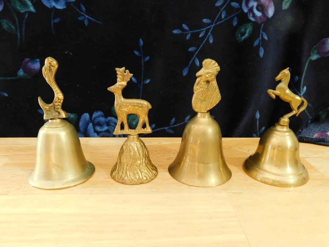 Vintage 4" Rustic Brass Bells, Dragon, Deer, Rooster, Horse (animal ...