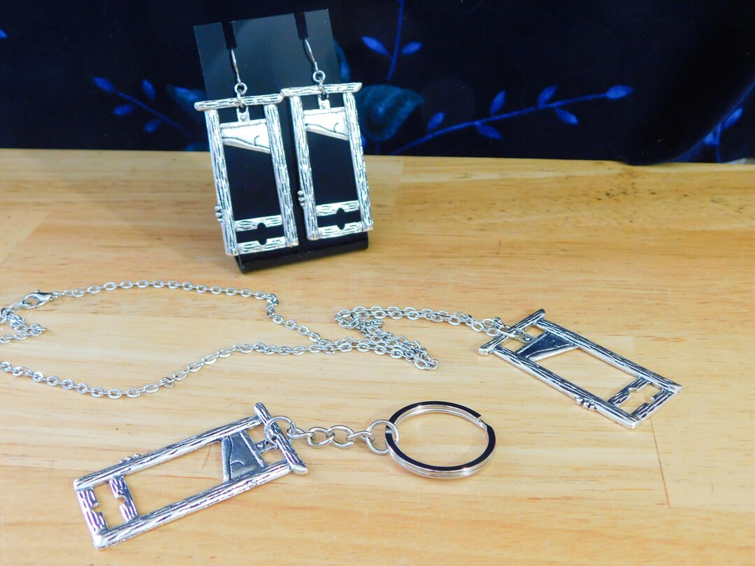 Guillotine Jewelry, Antique Silver Tone, Necklace, Earrings, Key Chains ...