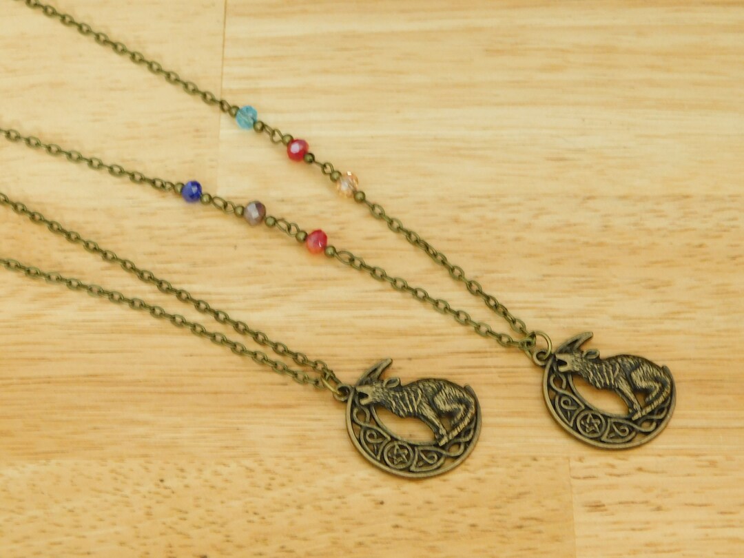 Large Wolf Moon Pentagram Pendant Necklace, 23 Bronze Tone Chain. pagan ...
