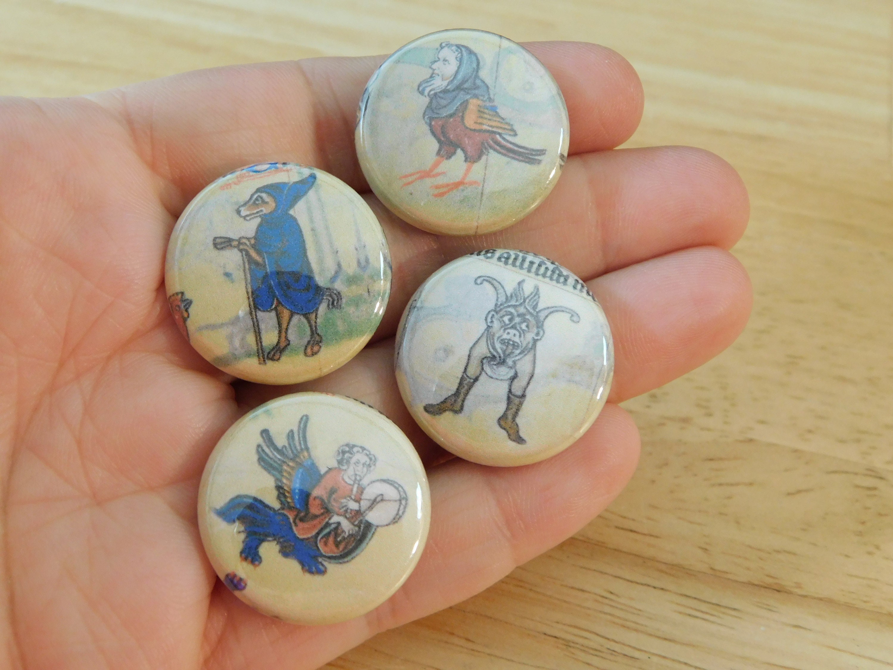 1" Button Set Medieval Monsters, 4 Pc (antique Art History Europe ...