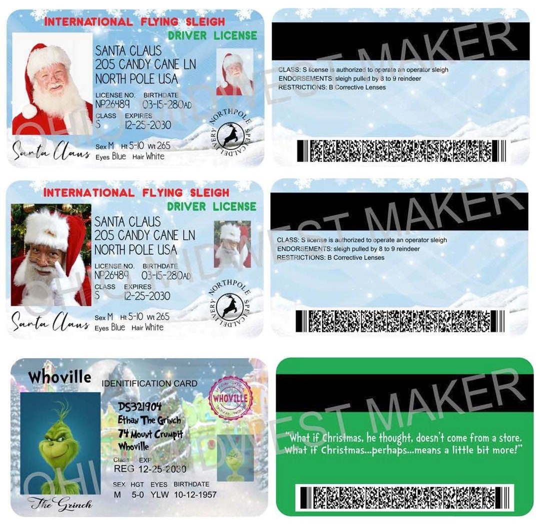 Santa's Driver License, Grinch's Identification Card,, Aluminum ...