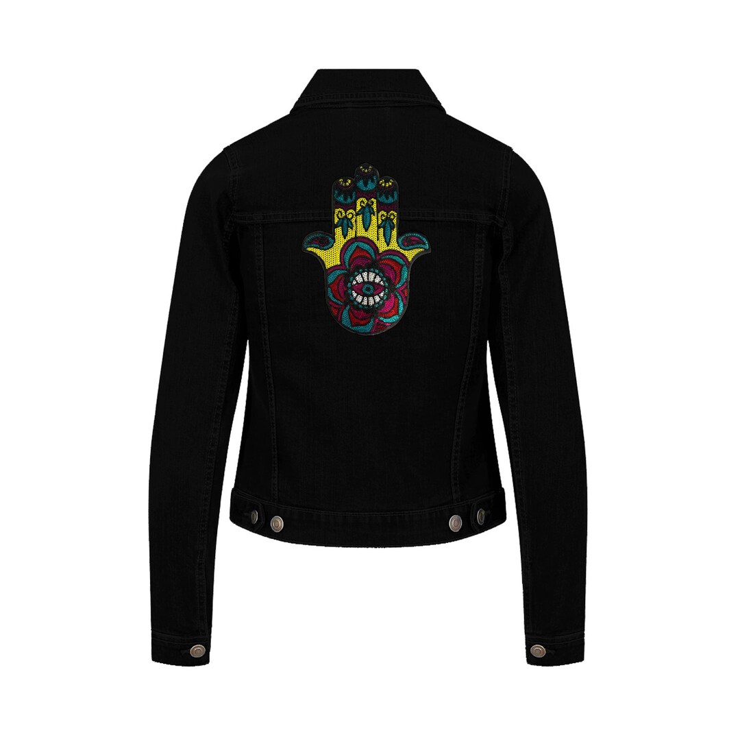 Evil Eye Hamsa Denim Jacket, Evil Eye Sequin Denim Jacket, Evil Eye ...