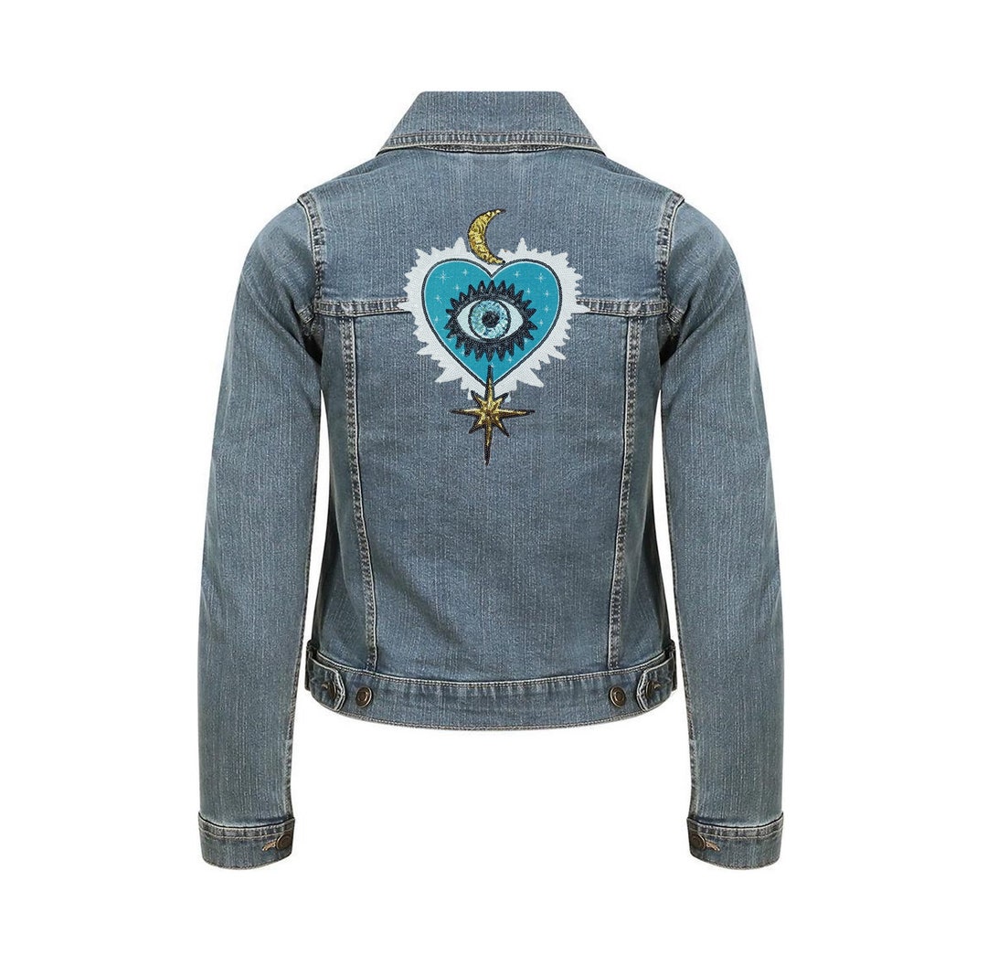 Evil Eye Heart Denim Jacket, Evil Eye Sequin Denim Jacket, Evil Eye ...