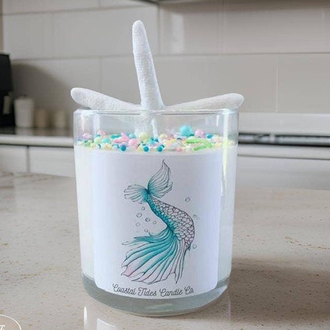 NEW Mermaid & Starfish Sprinkle Candle, Sea Salt Fragrance, Sprinkle ...