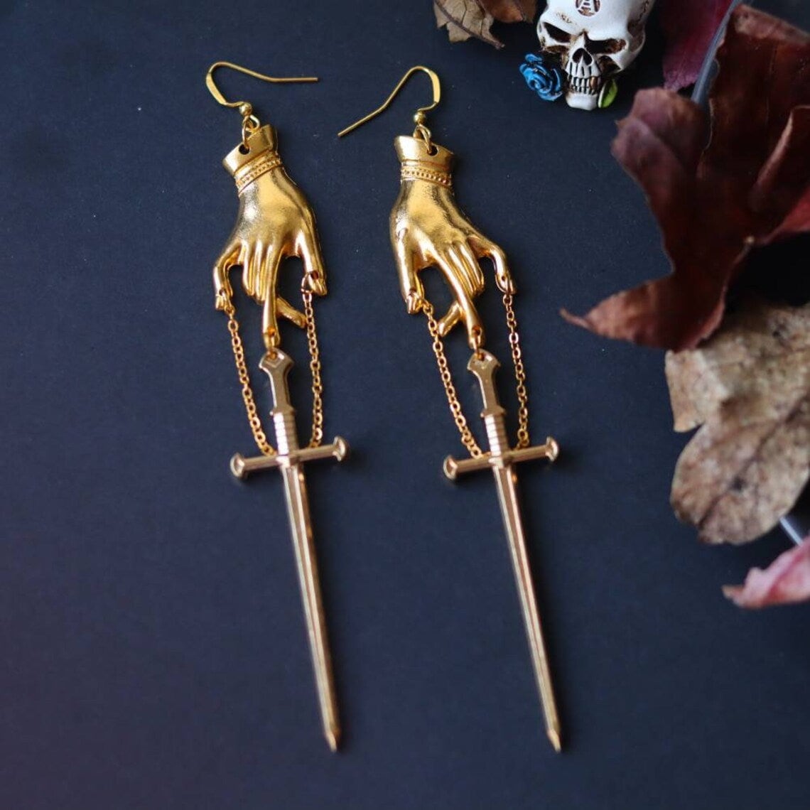 Long Retro Handmade Sword Chain Hanging Ear Gothic Swordsman Earrings ...