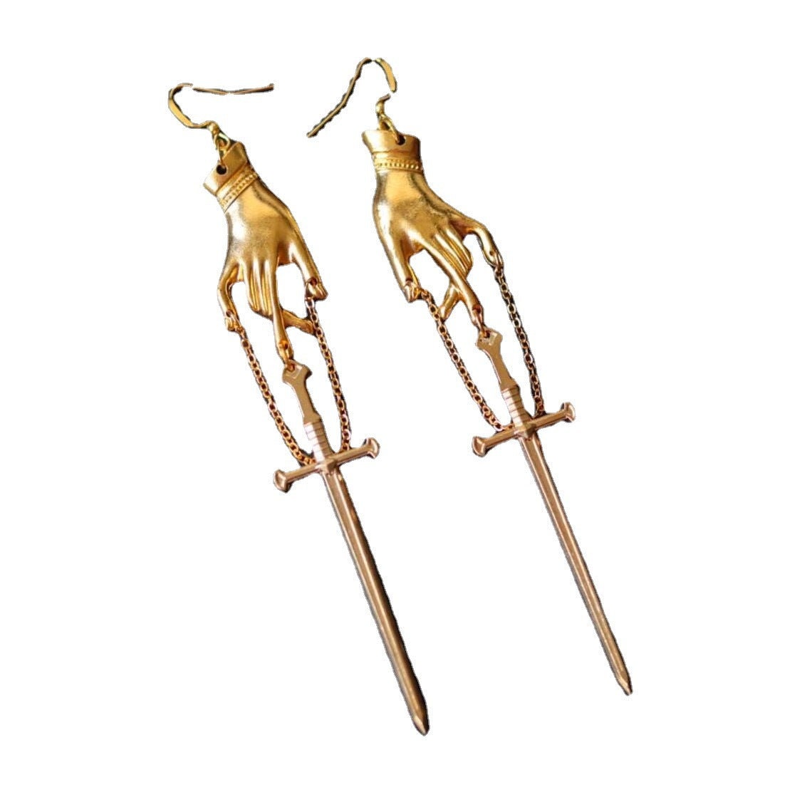 Long Retro Handmade Sword Chain Hanging Ear Gothic Swordsman Earrings ...