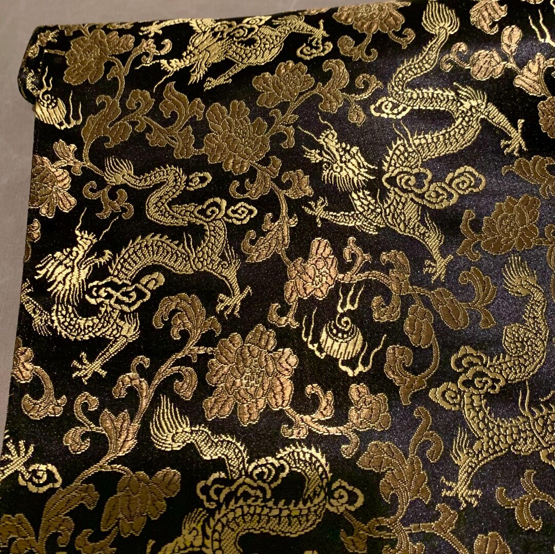 Black Gold Dragon Chinese Brocade Fabric 46” Wide Price 1 Yard - Etsy