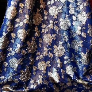 Gold Navy Two Tone Metallic Floral Soft Brocade Fabric 58 Wide Price 1 ...
