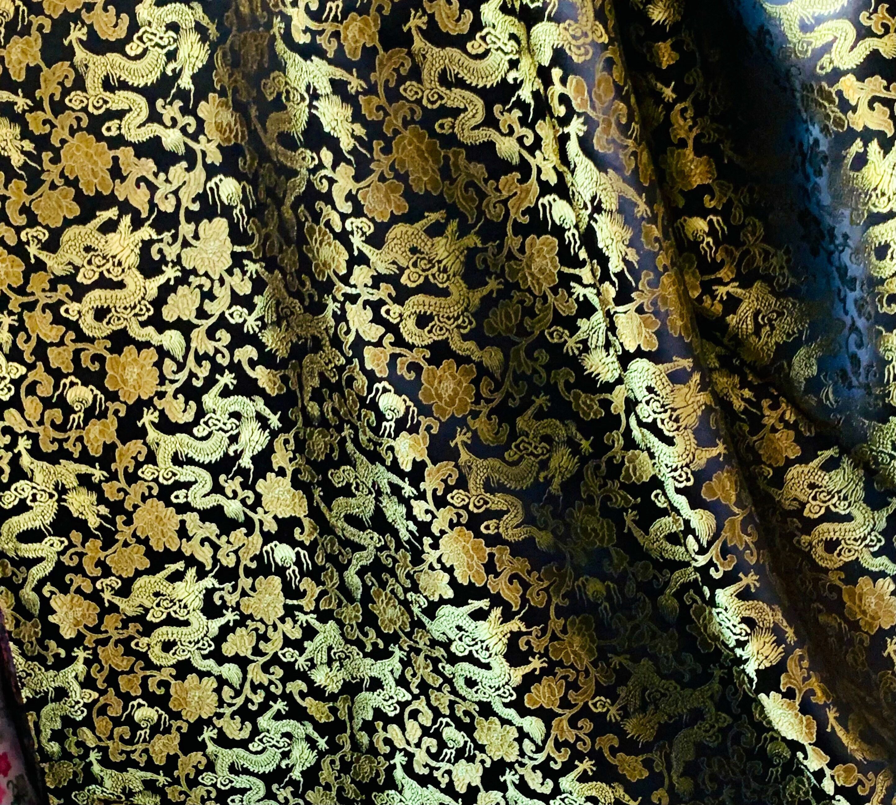 Black Gold Dragon Chinese Oriental Brocade Jacquard Fabric 46 - Etsy