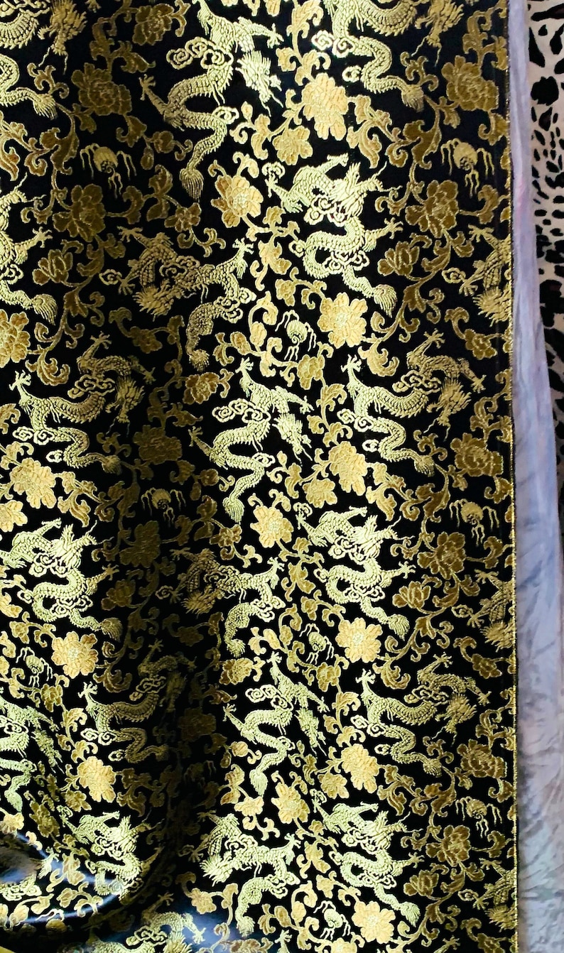 Black Gold Dragon Chinese Oriental Brocade Jacquard Fabric 46 - Etsy