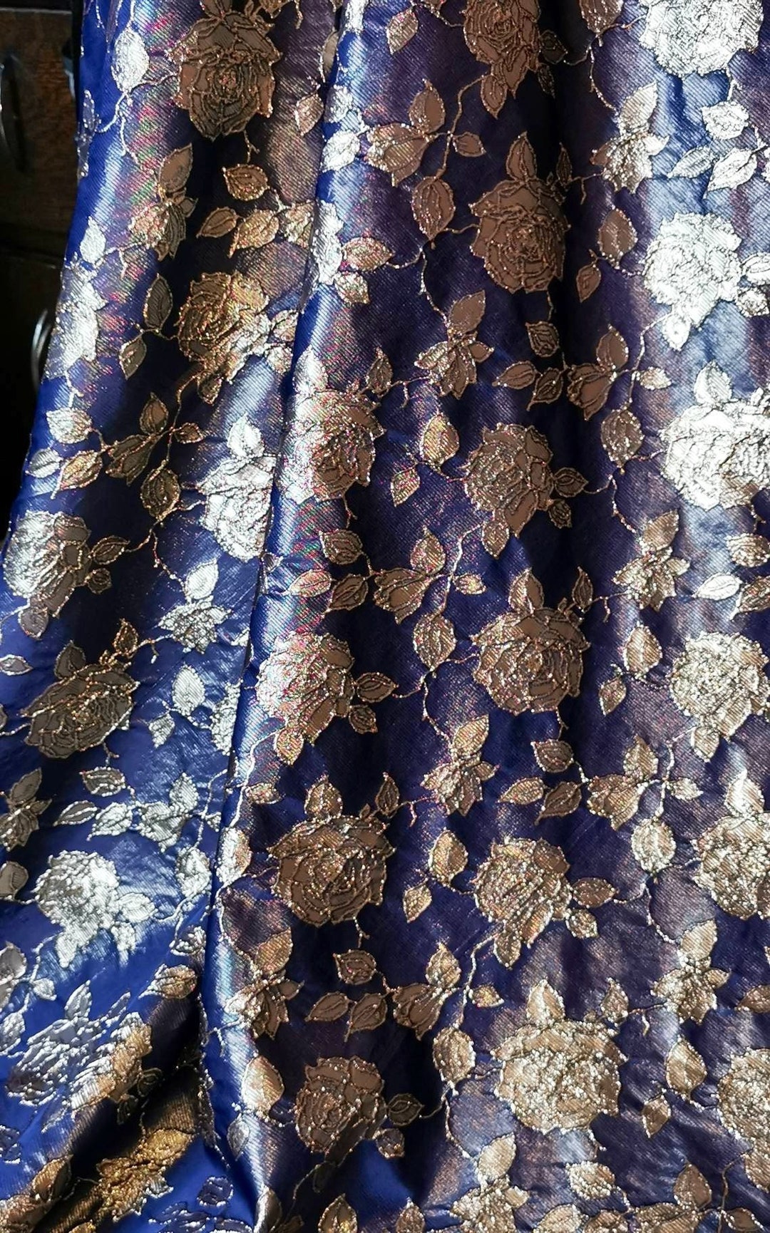 Gold Navy Two Tone Metallic Floral Soft Brocade Fabric 58 - Etsy