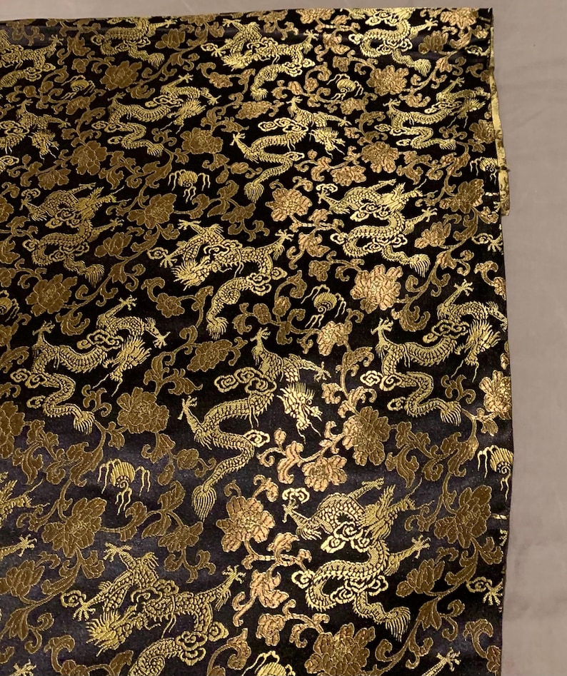 Black Gold Dragon Chinese Brocade Fabric 46” Wide Price 1 Yard - Etsy