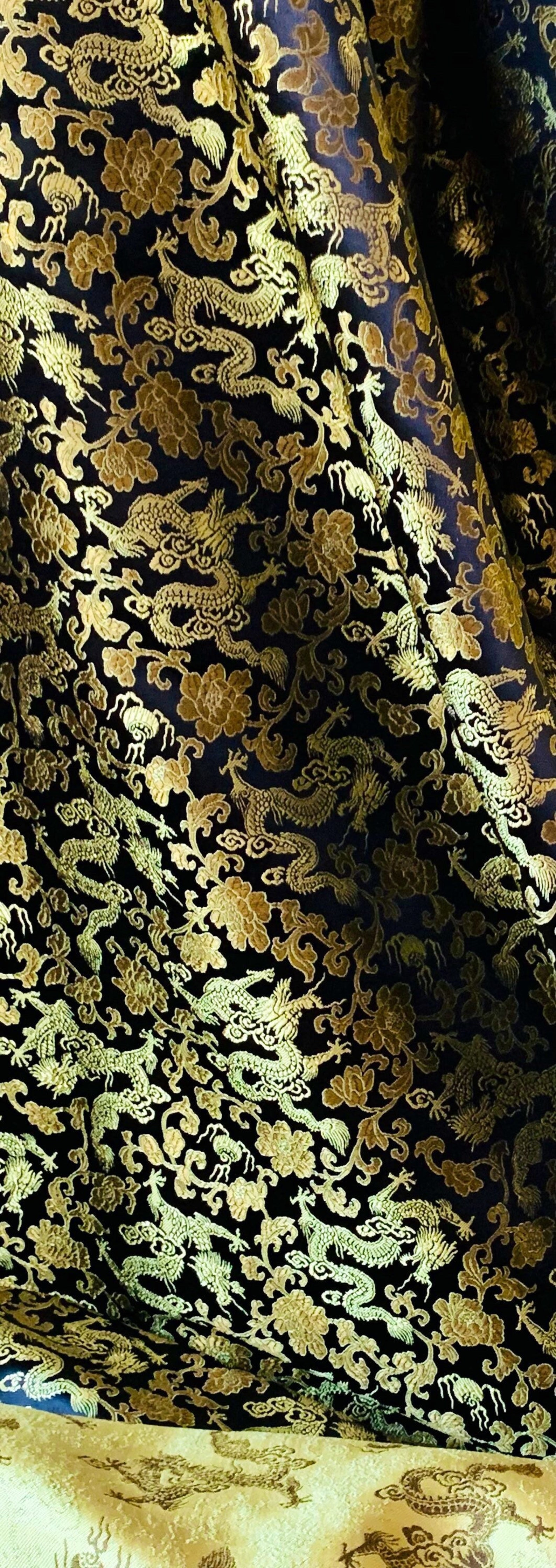 Black Gold Dragon Chinese Oriental Brocade Jacquard Fabric 46 - Etsy