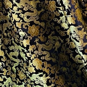 Black Gold Dragon Chinese Oriental Brocade Jacquard Fabric 46” Wide ...