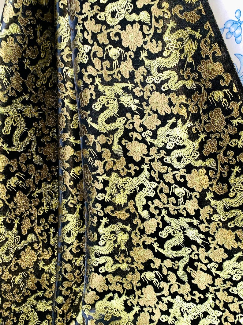Black Gold Dragon Chinese Oriental Brocade Jacquard Fabric 46 - Etsy