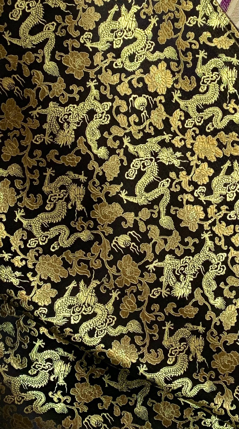 Black Gold Dragon Chinese Oriental Brocade Jacquard Fabric 46 - Etsy