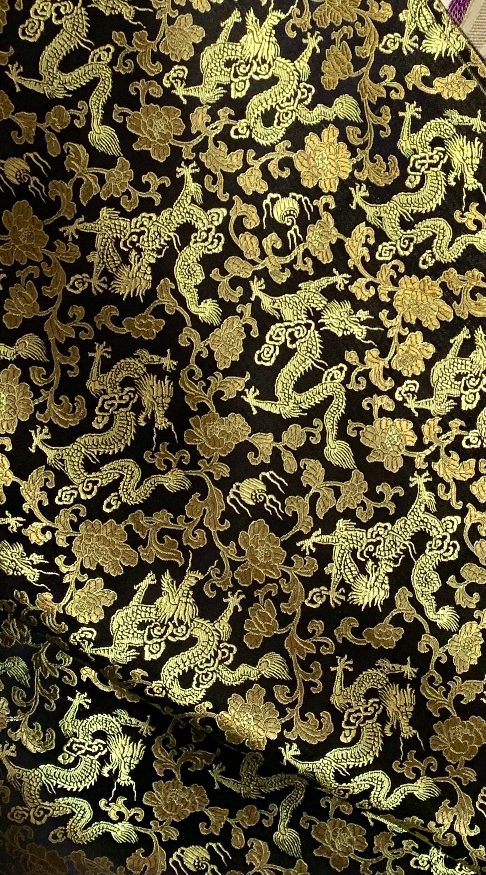 Black Gold Dragon Chinese Oriental Brocade Jacquard Fabric 46 - Etsy