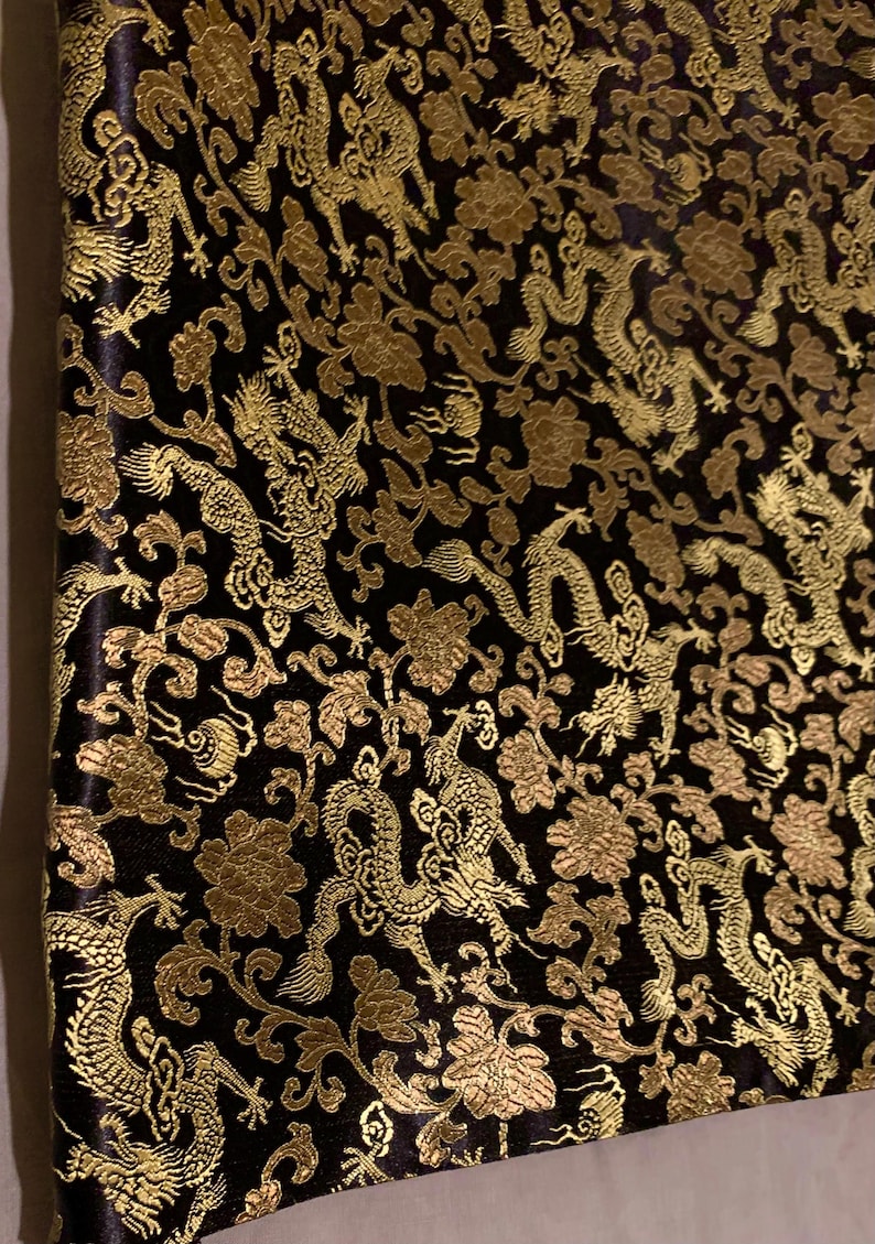 Black Gold Dragon Chinese Brocade Fabric 46” Wide Price 1 Yard - Etsy