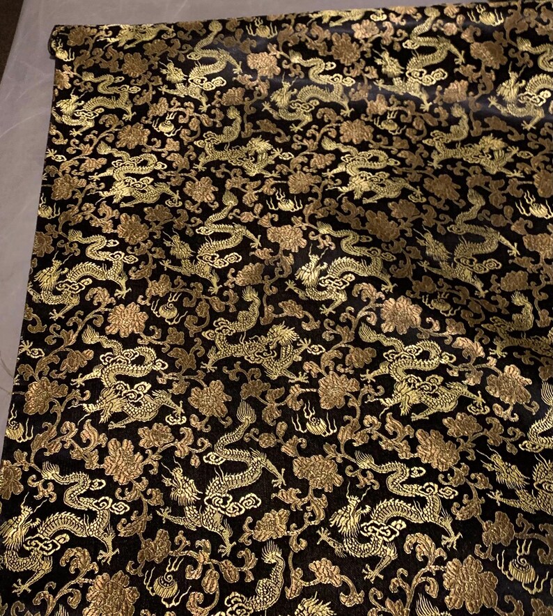 Black Gold Dragon Chinese Brocade Fabric 46” Wide Price 1 Yard - Etsy