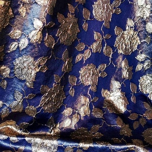 Gold Navy Two Tone Metallic Floral Soft Brocade Fabric 58 Wide Price 1 ...