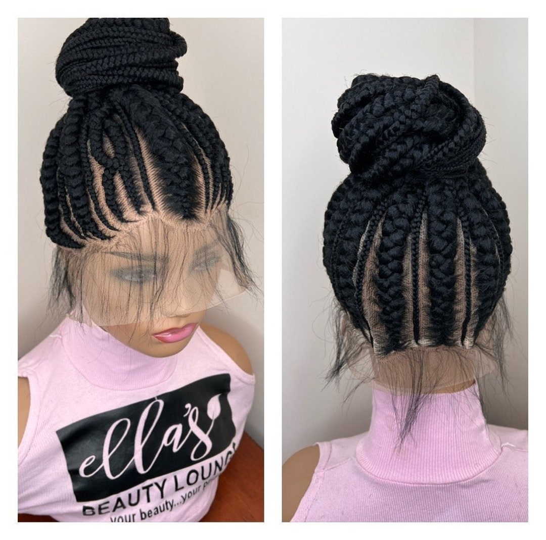 Synthetic Lace Wig Pony Tail Cornrows Straight Shuku - Etsy