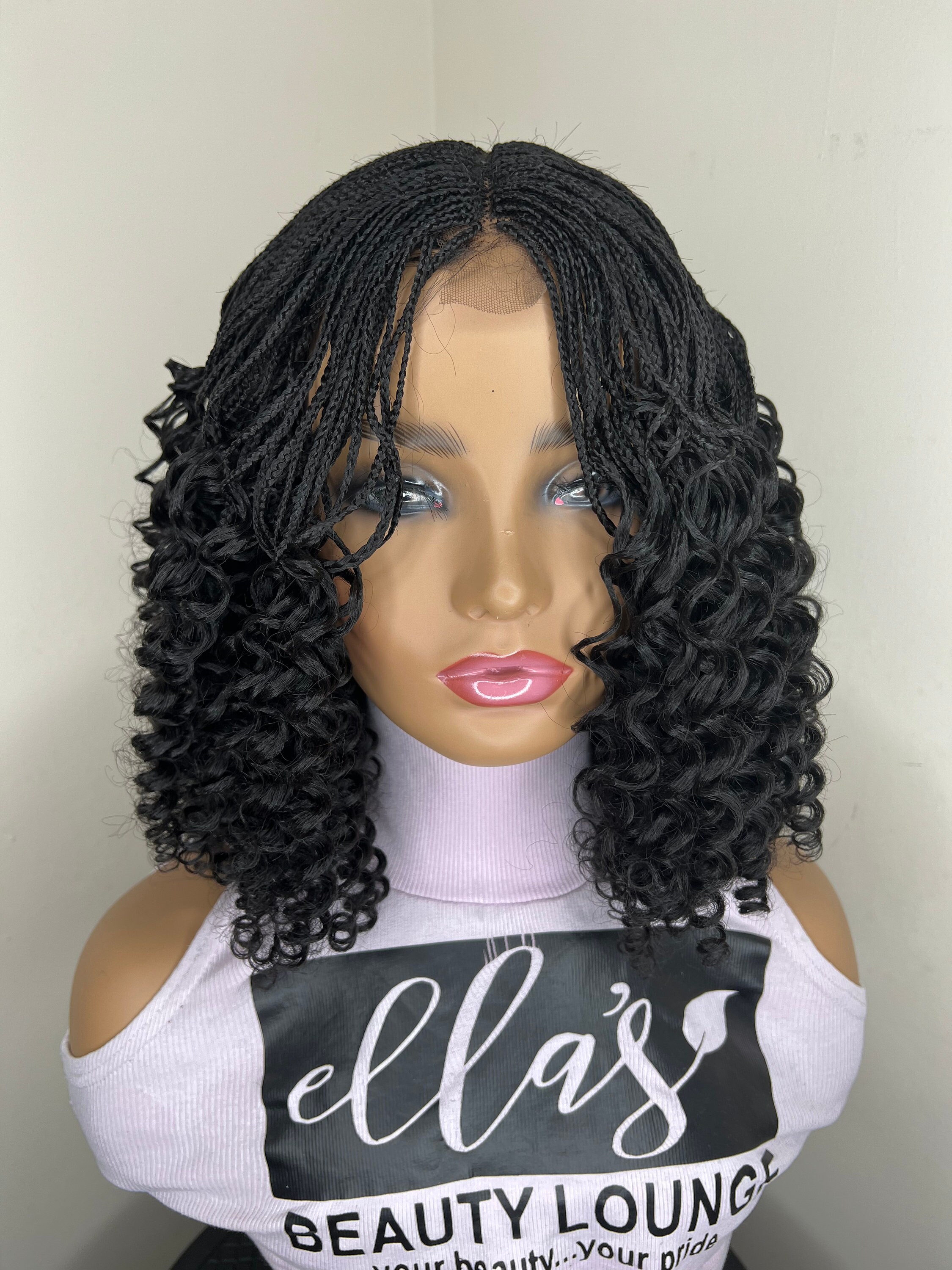 Black Curly Braided Wig: Shoulder Length, 4x2 Closure Wig - Etsy