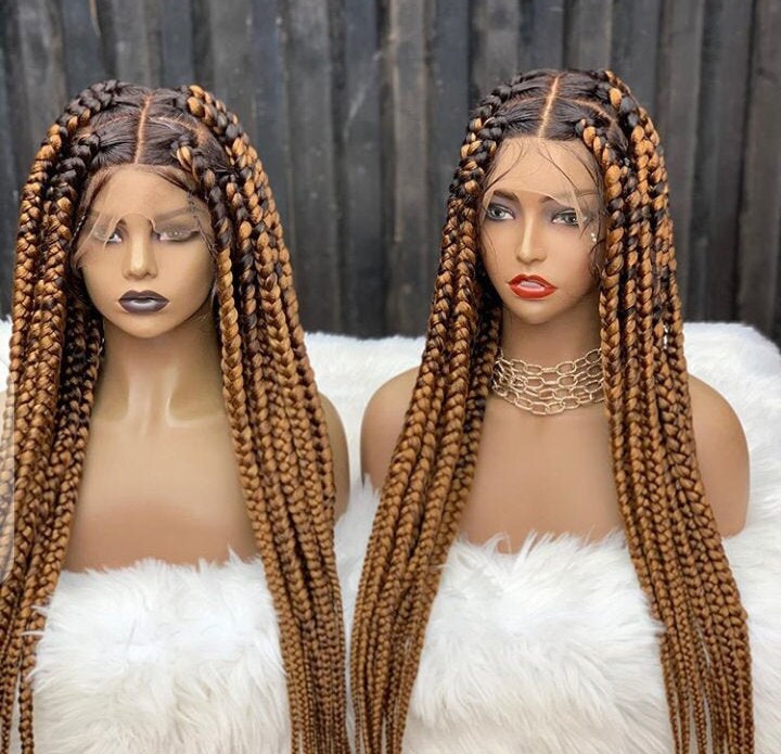Brown Jumbo Braided Wig on a Full Lace | Etsy