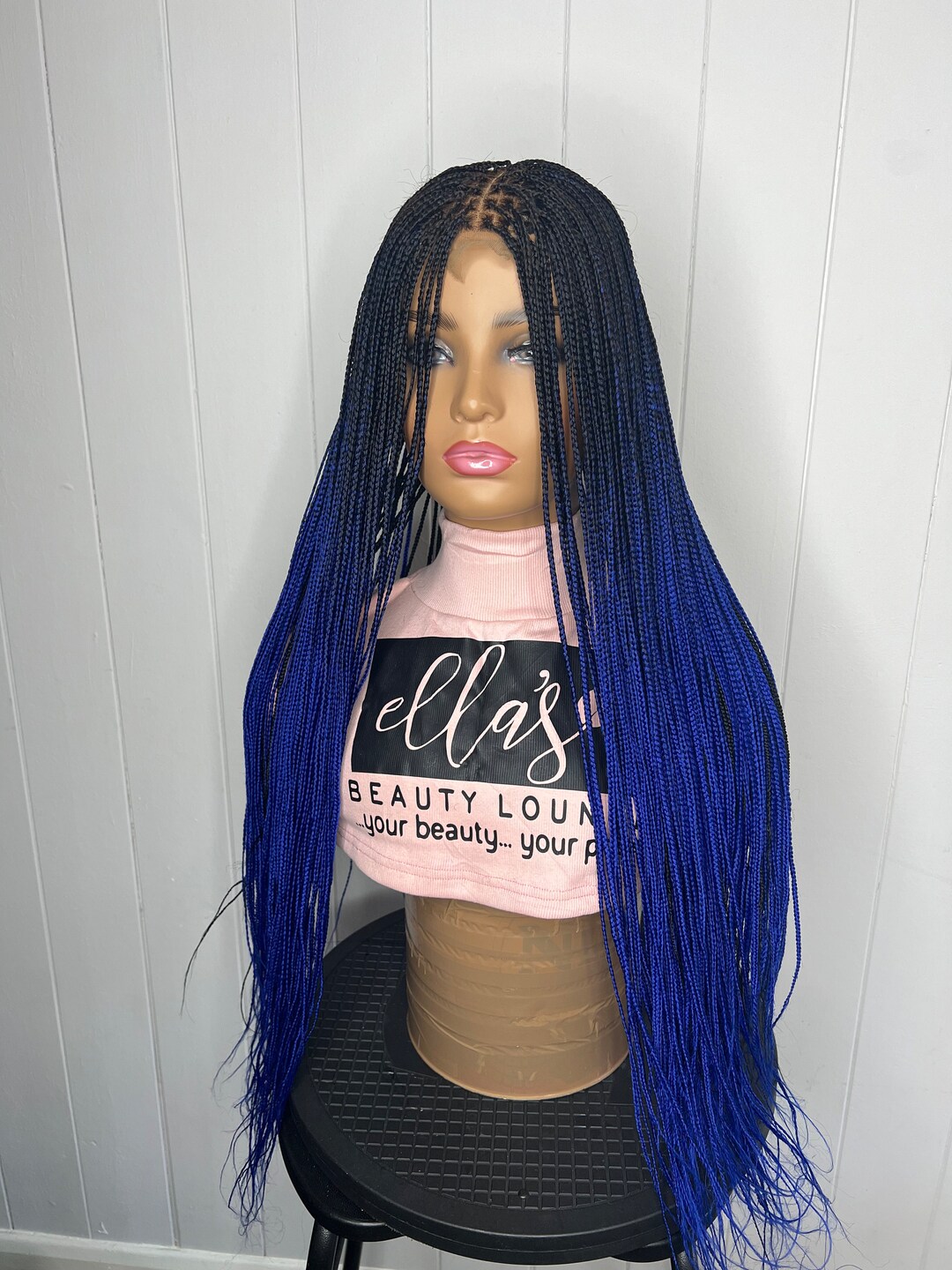 READY TO SHIP Blue Ombre and Black Box Braids Wig on 2x4 Closure - Etsy