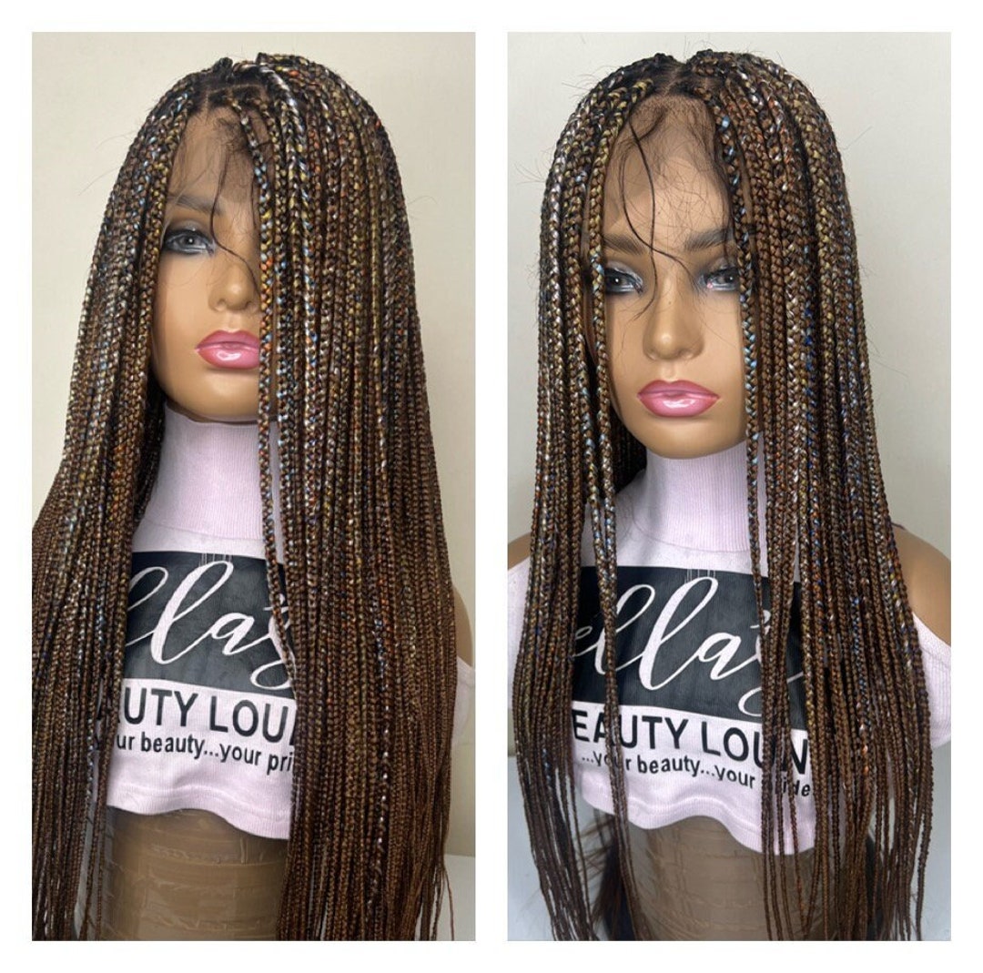 READY TO SHIP Mixed-in Box Braids Wig on 360 Degree Closure - Etsy