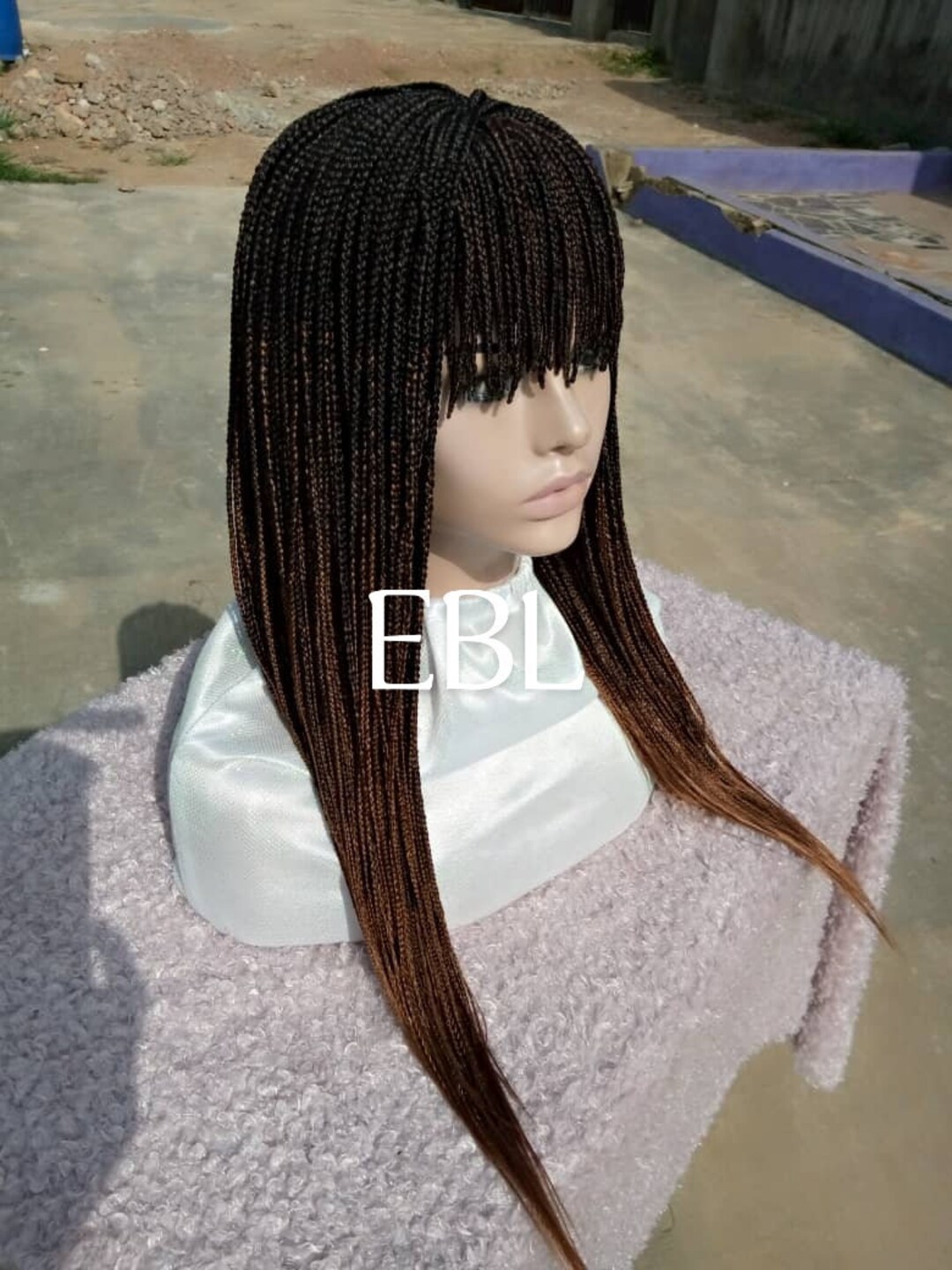 READY TO SHIP Brown Black Mix Braided With Bangs Fringe - Etsy