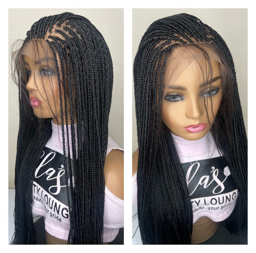 READY TO SHIP Black Box Braids Wig on a Hand Made Ventilated Full Lace ...