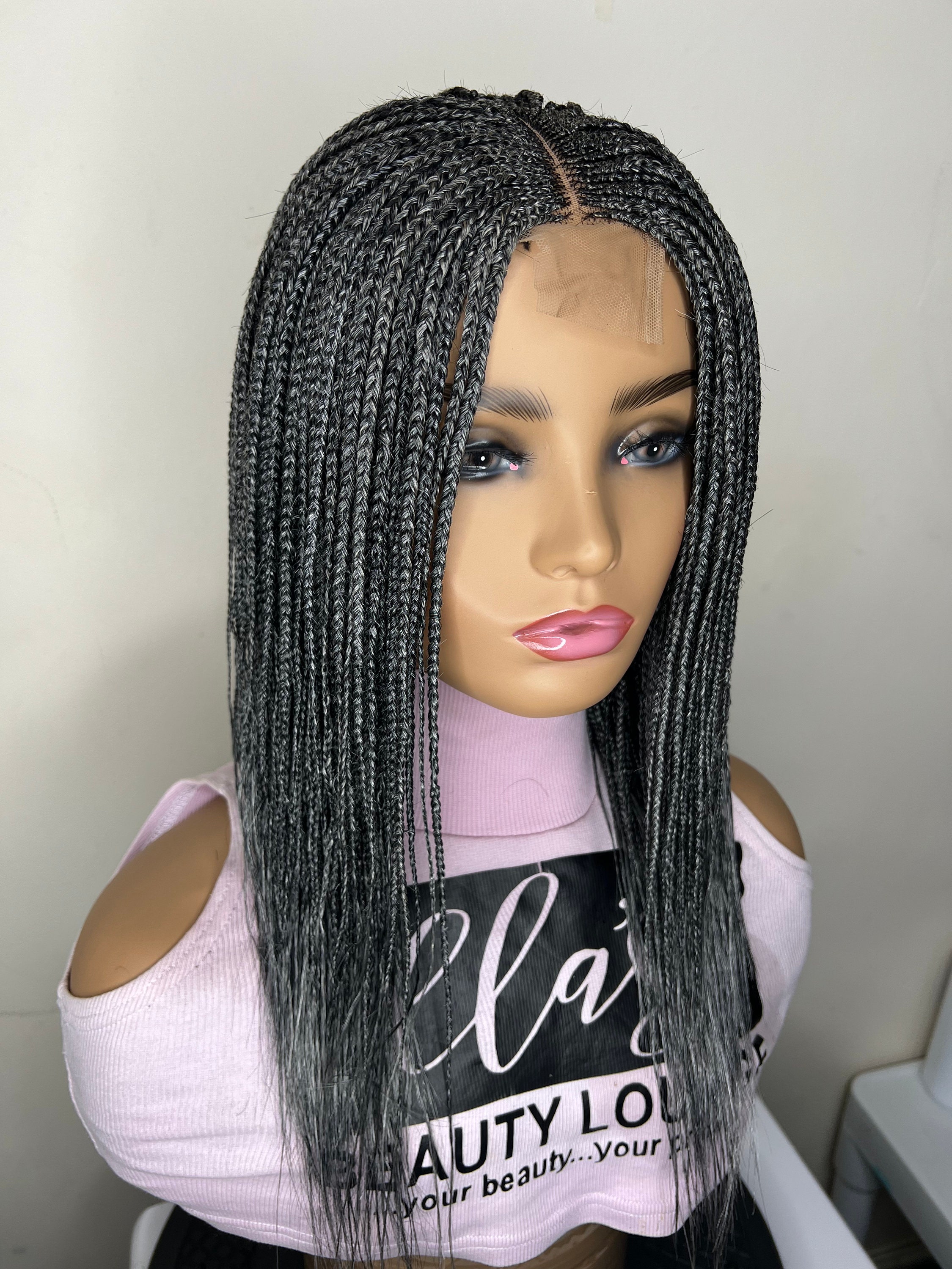Box Braided Wig With Weaving: Color 44 Salt & Pepper, Shoulder Length ...