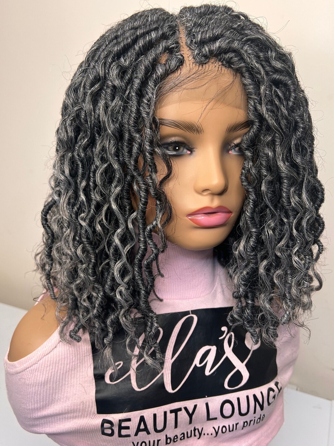 Messy Boho Goddess Dreads Loc Wig on Frontal Salt and Pepper Grey Wig ...