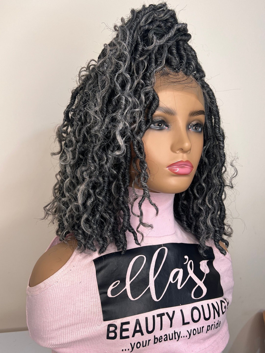 Messy Boho Goddess Dreads Loc Wig on Frontal Salt and Pepper Grey Wig ...