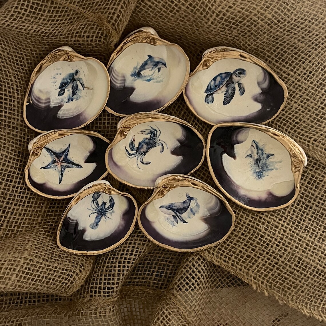 Whale Orca Trinket Dish. Quahog Shell. Wampum Clam Shells. Purple ...
