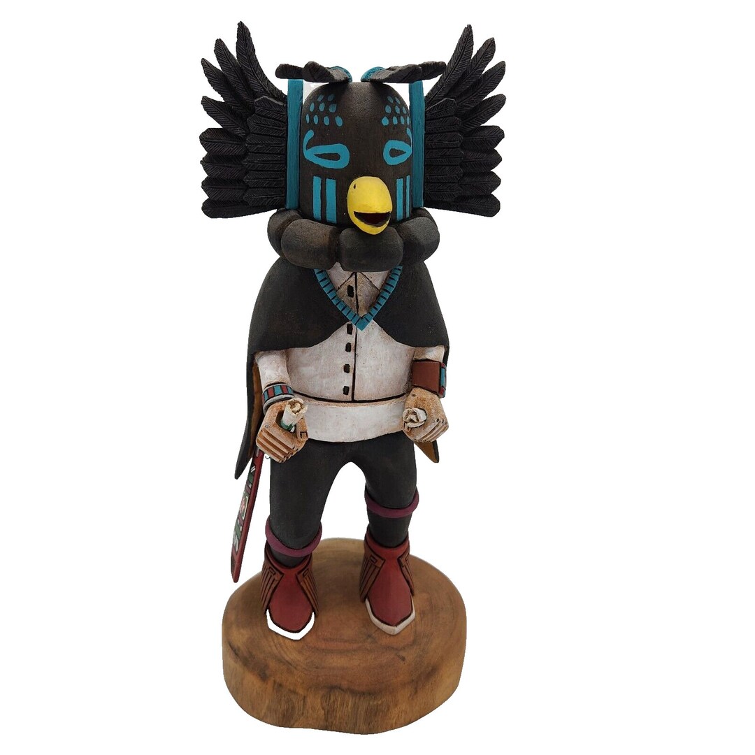 Signed 2002 Arthur Oso Jr 11 Hopi Kachina Doll Crow Katsina Cottonwood ...