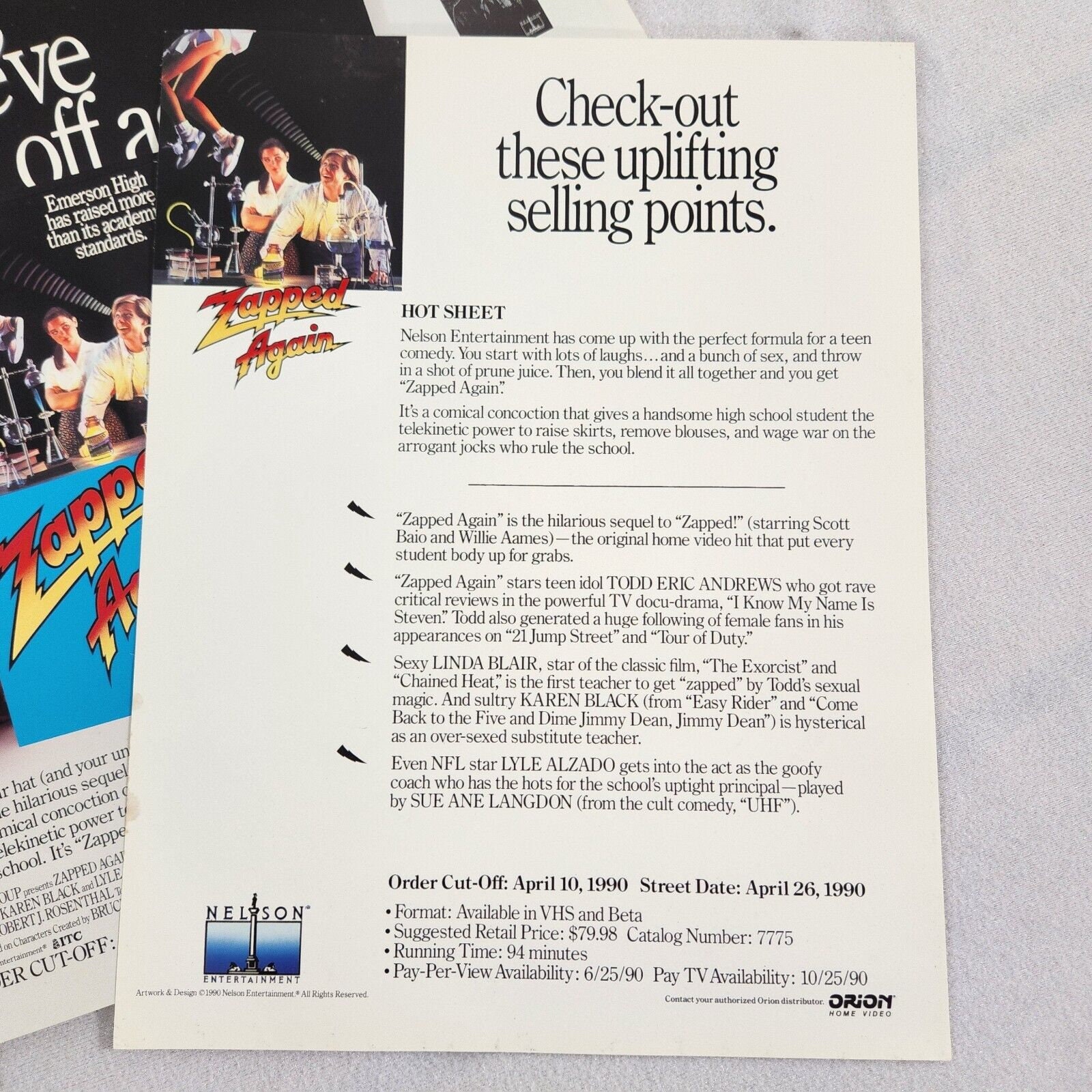 1990 Orion Home Video 25x38 Movie Poster Package: Zapped Again W/kelli ...