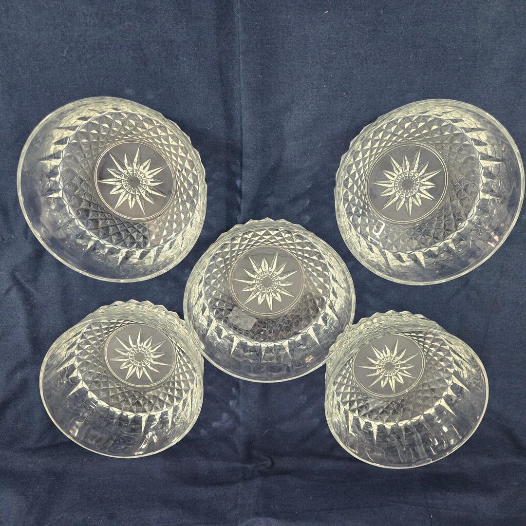 Lot of 5 Vintage Arcoroc France Starburst Diamond Pattern Clear Glass 5 ...