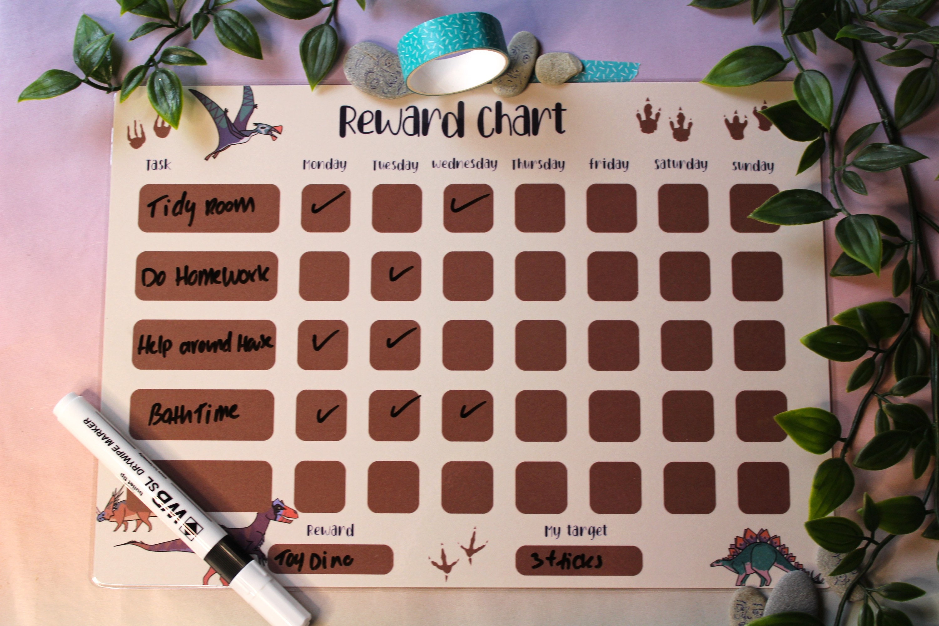 Wipeable Dinosaur Reward Chart A4 Rewards Chart Kids Reward Chart ...
